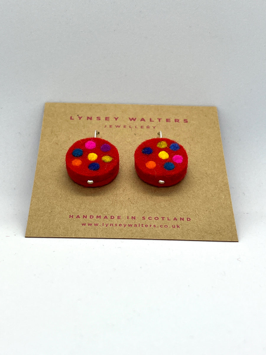 Galaxy drop earrings, red & multi colour – Lynsey Walters